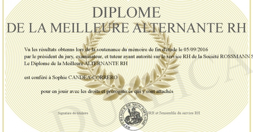 Diplome de la Meilleure ALTERNANTE RH