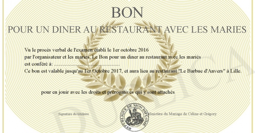 Bon pour un diner au restaurant avec les maries
