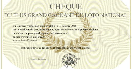 cheque du plus grand gagnant du Loto national
