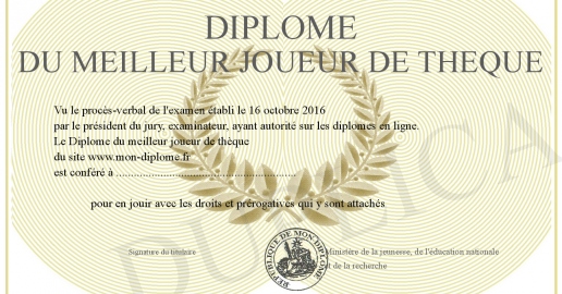 Diplome du meilleur joueur de theque