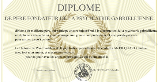 Diplome de Pere fondateur de la psychiatrie gabriellienne