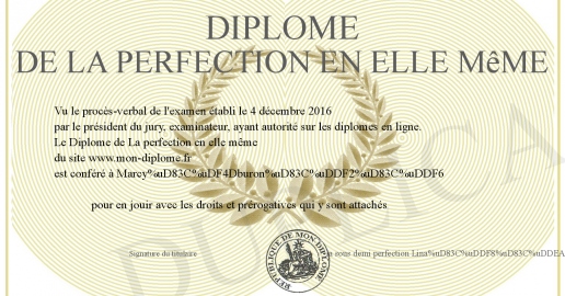 Diplome de La perfection en elle meme