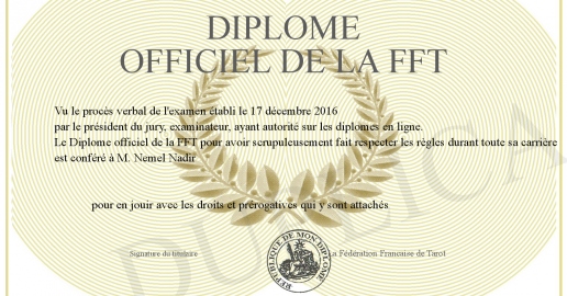 Diplome officiel de la FFT