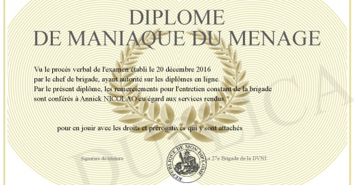 Diplome de maniaque du menage