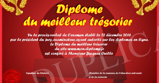Diplome du meilleur tresorier