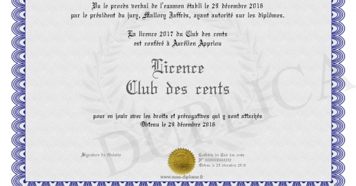 Licence Club des cents