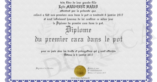 Diplome du premier caca dans le pot
