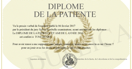 diplome de la patiente