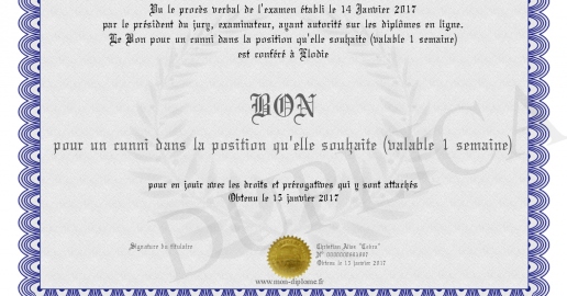 BON pour un cunni dans la position qu elle souhaite (valable 1 semaine)