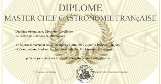 Diplome Master chef Gastronomie Francaise