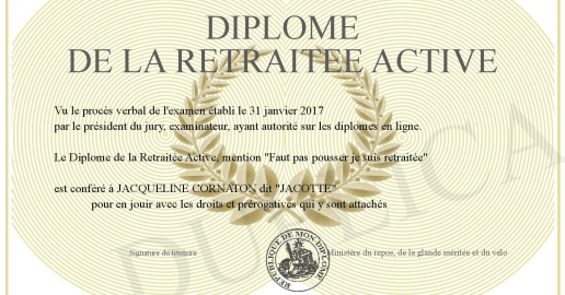 Diplome de la Retraitee Active