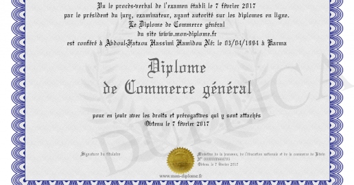 Diplome de Commerce general