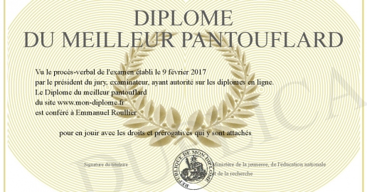 Diplome du meilleur pantouflard