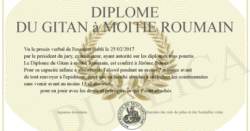 Diplome du Gitan a moitie Roumain