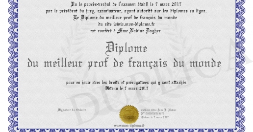 Diplome du meilleur prof de francais du monde