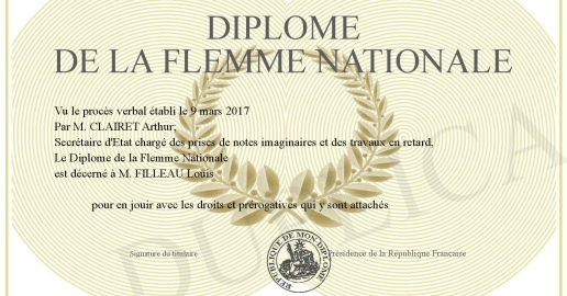 Diplome de la Flemme Nationale
