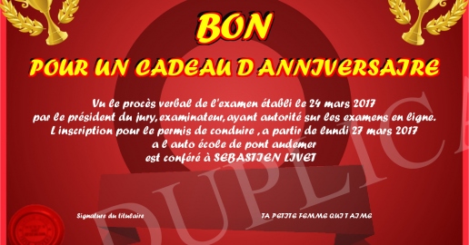 BON POUR UN CADEAU D ANNIVERSAIRE