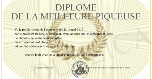 Diplome de la meilleure piqueuse