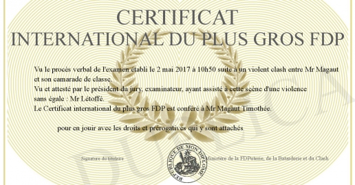 Certificat international du plus gros FDP