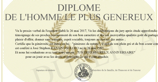 Diplome de l homme le plus genereux