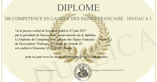 Diplome de Competence en Langue des Signes Francaise Niveau A 1