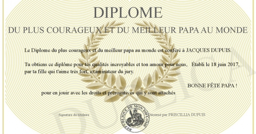 Diplome du plus courageux et du meilleur papa au monde