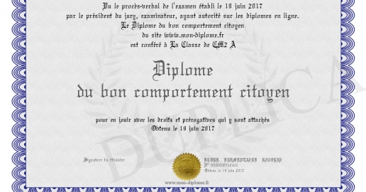 Diplome du bon comportement citoyen