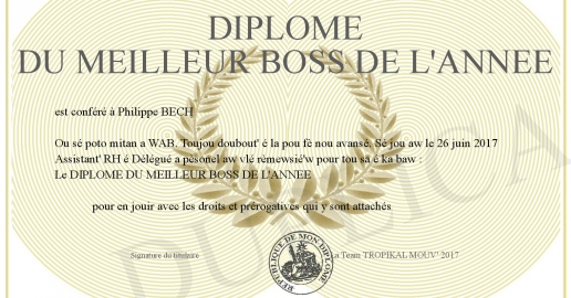 DIPLOME DU MEILLEUR BOSS DE L ANNEE