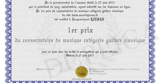 1er prix du conservatoire de musique categorie guitare classique