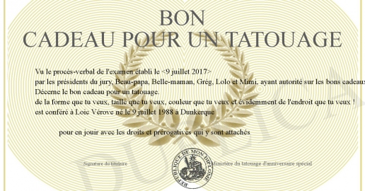 Bon cadeau pour un tatouage