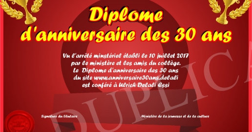 Diplome d anniversaire des 30 ans