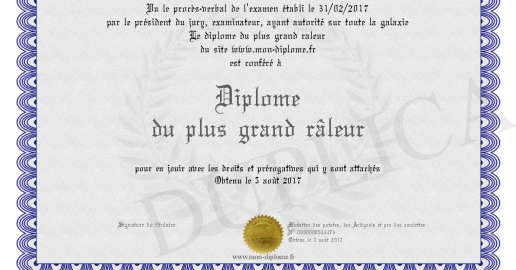 Diplome du plus grand raleur