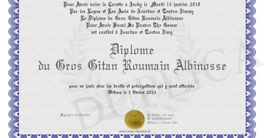 Diplome du Gros Gitan Roumain Albinosse