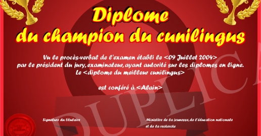 Diplome du champion du cunilingus