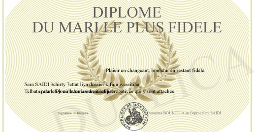 Diplome du Mari le plus fidele