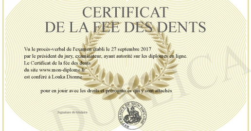 Certificat de la fee des dents