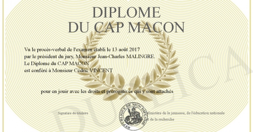Diplome du CAP MACON