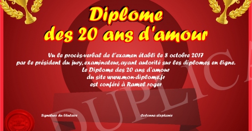 Diplome des 20 ans d amour