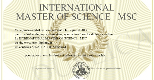 INTERNATIONAL MASTER OF SCIENCE MSC