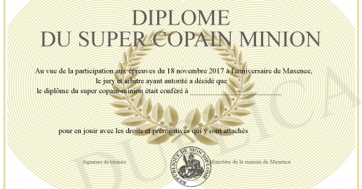 Diplome du super copain minion
