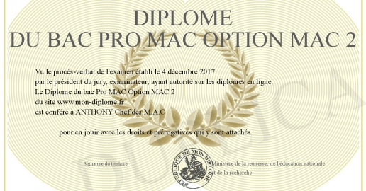 Diplome du bac Pro MAC Option MAC 2