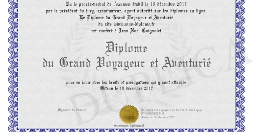 Diplome du Grand Voyageur et Aventurie