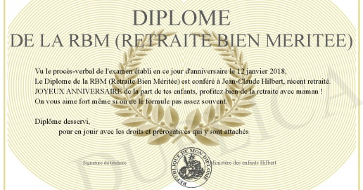 Diplome de la RBM (Retraite Bien Meritee)