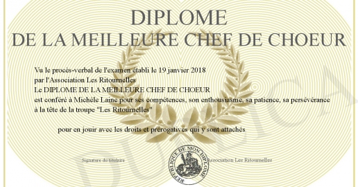 Diplome De la Meilleure Chef de choeur