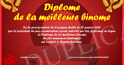Diplome de la meilleure binome