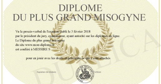 Diplome du plus grand misogyne