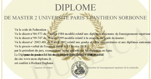 Diplome de master 2 Universite Paris 1 PANTHEON SORBONNE