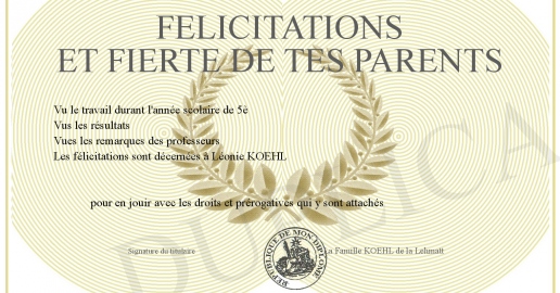 Felicitations et fierte de tes parents
