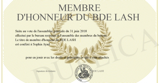 Membre d honneur du BDE LASH