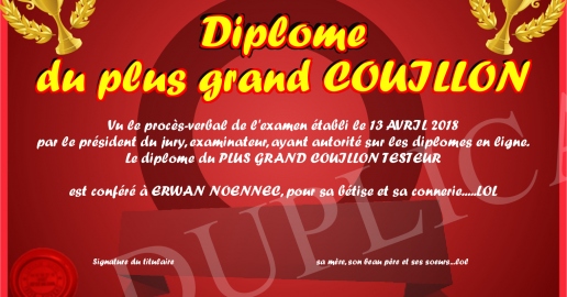 Diplome du plus grand COUILLON